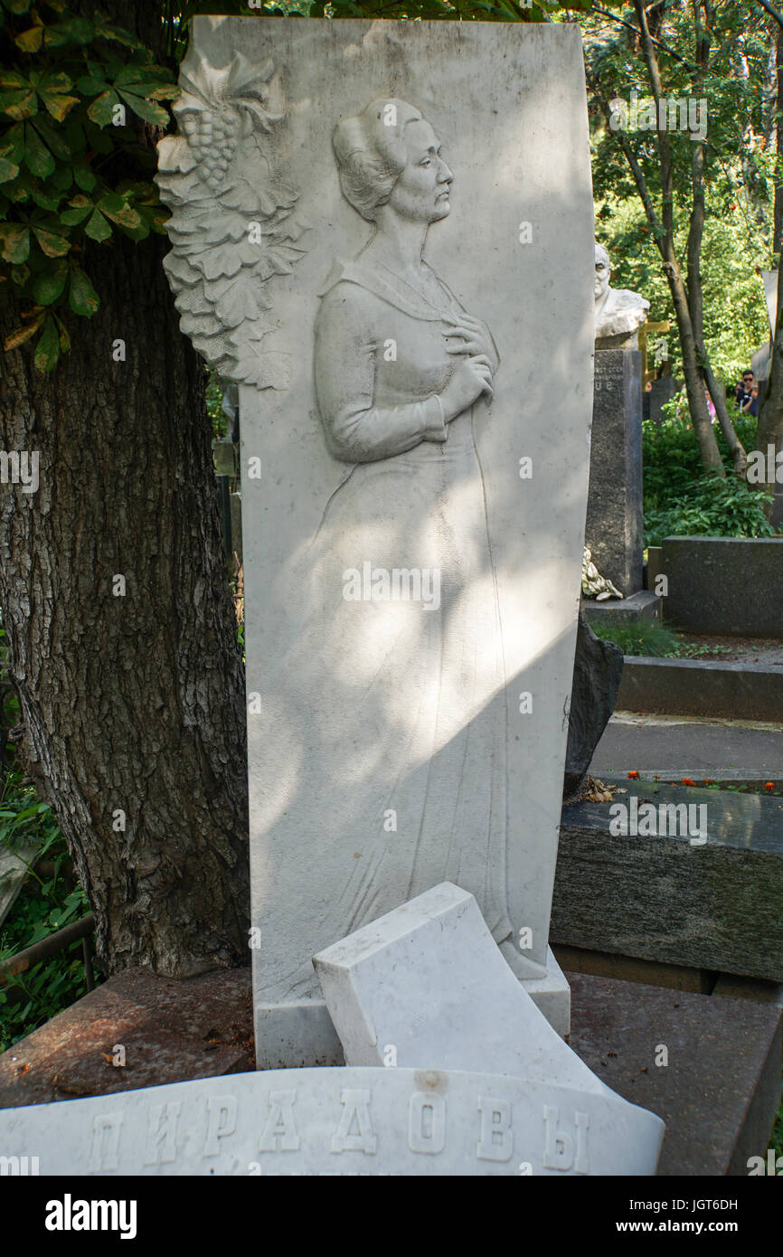 Grieving woman bas relief, at Novodevichy Cemetery, Moscow, Russia ...