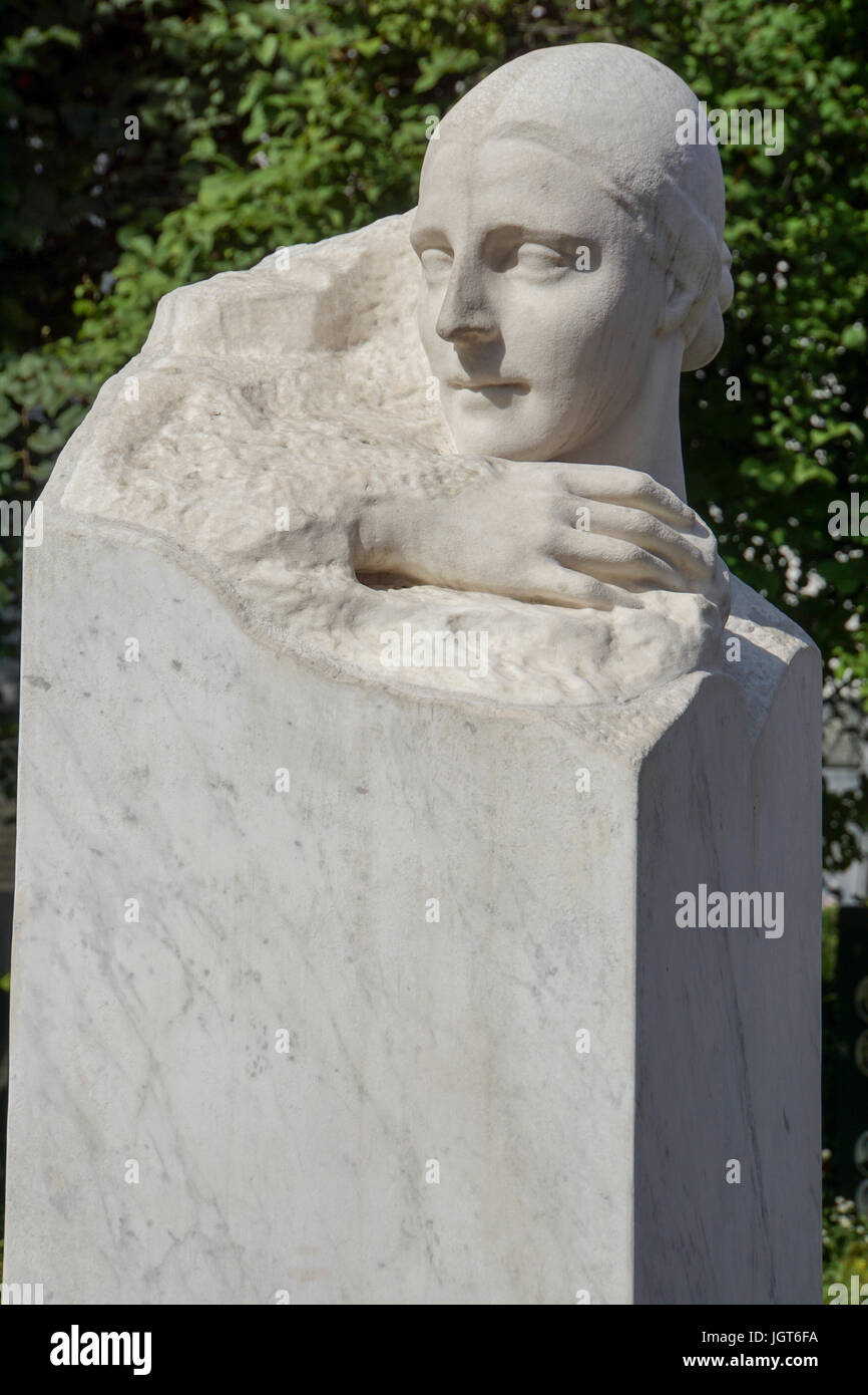 Grieving woman bas relief, at Novodevichy Cemetery, Moscow, Russia ...