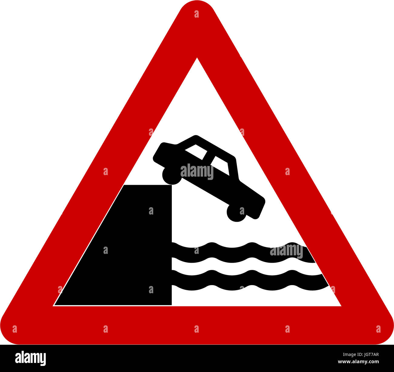 Warning sign with unprotected quayside or riverbank symbol Stock Photo ...