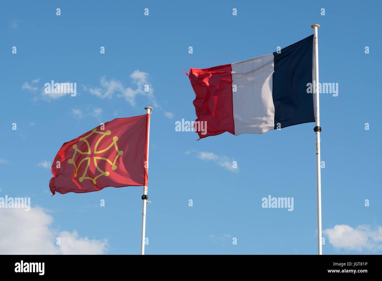 The flag of Languedoc and the French national flag Stock Photo - Alamy