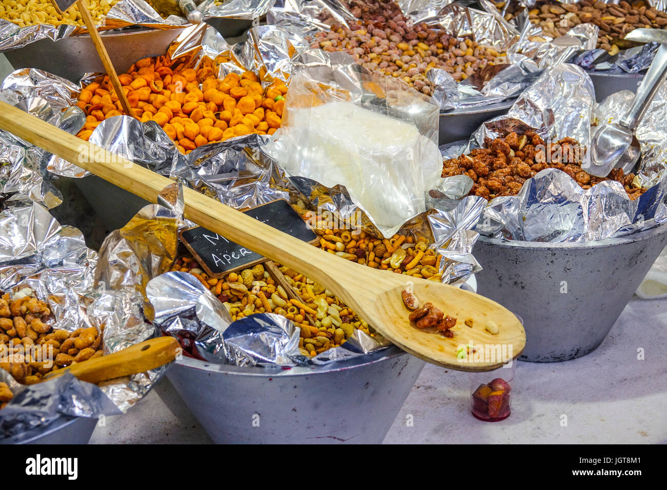 A market for Portuguese specialties - nuts and fruits for sale Stock ...