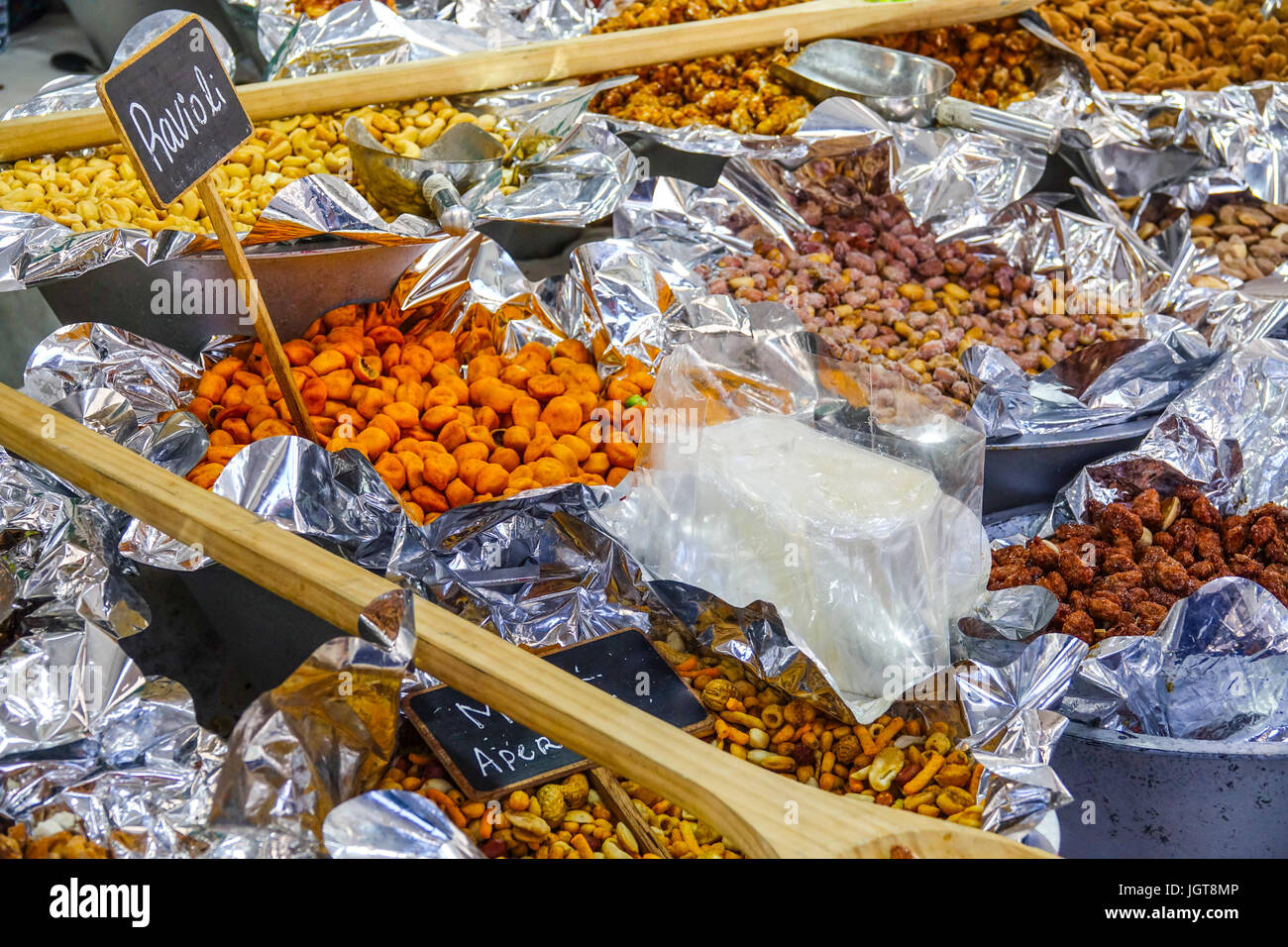 A market for Portuguese specialties - nuts and fruits for sale Stock ...