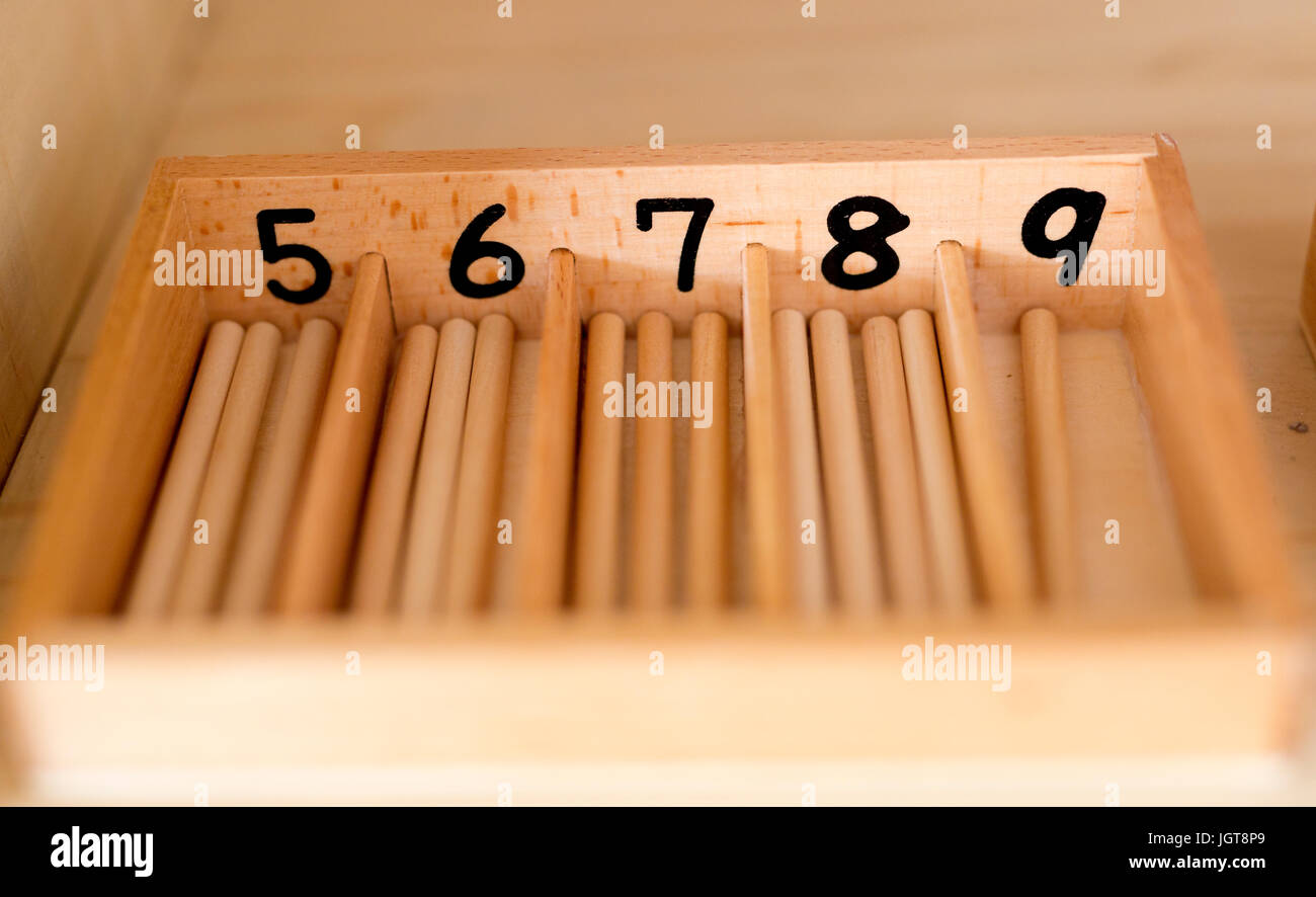 Number games for children made of wood Stock Photo - Alamy