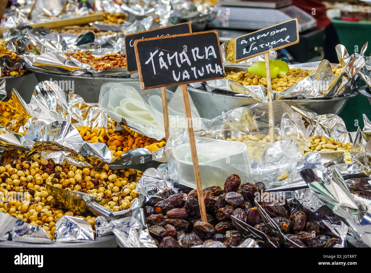 A market for Portuguese specialties - nuts and fruits for sale Stock ...