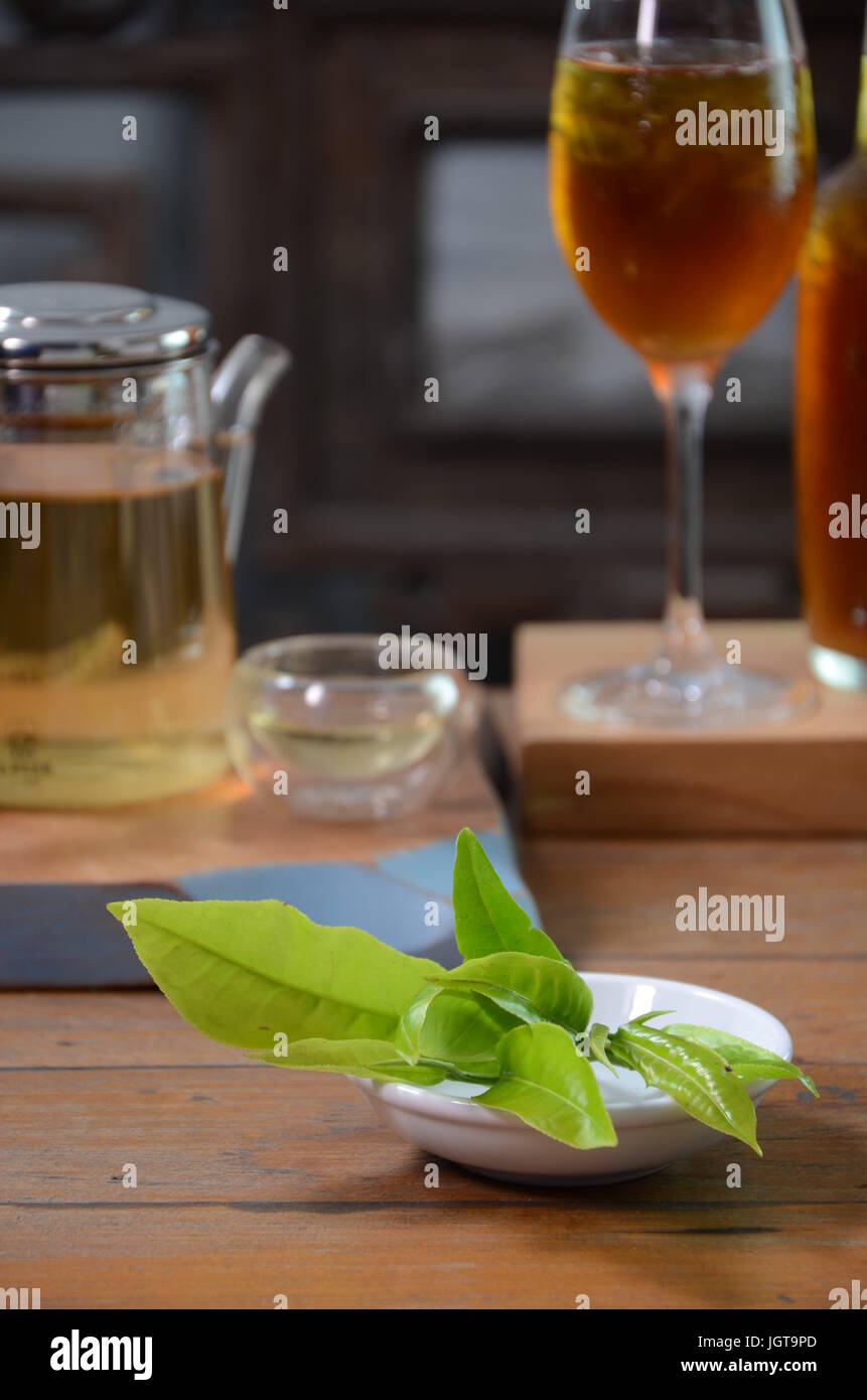 Rice berry ice tea on wood table Stock Photo - Alamy