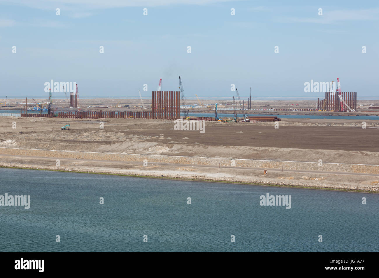 Construction site in the harbor of Port Said on the east bank of the ...