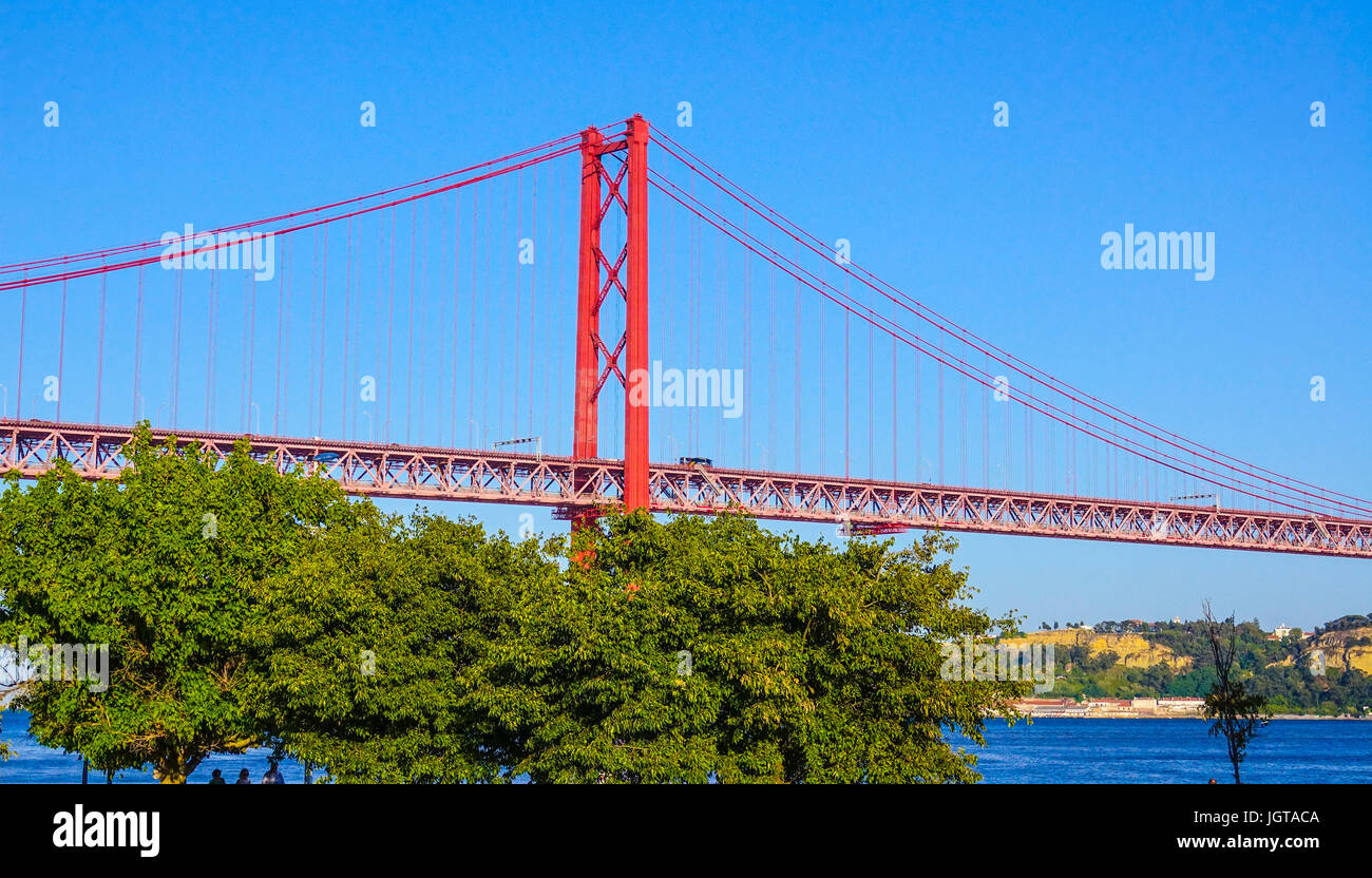 Famous 25th April Bridge over River Tajo in Lisbon aka Salazar Bridge ...