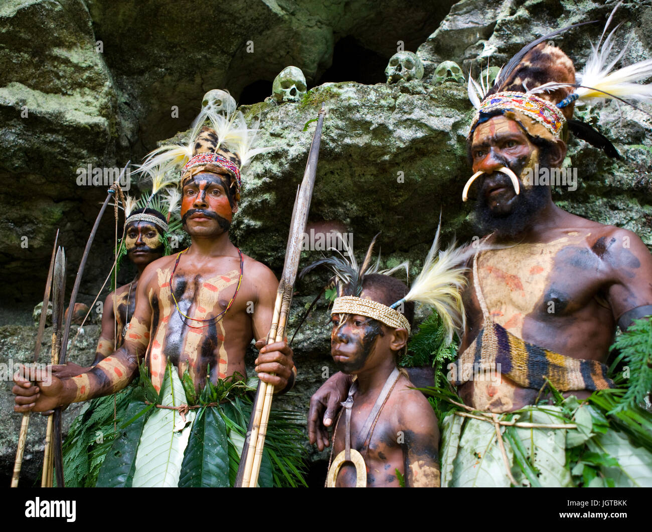 NEW GUINEA, INDONESIA - 13 JANUARY: The warriors of a Papuan tribe of ...