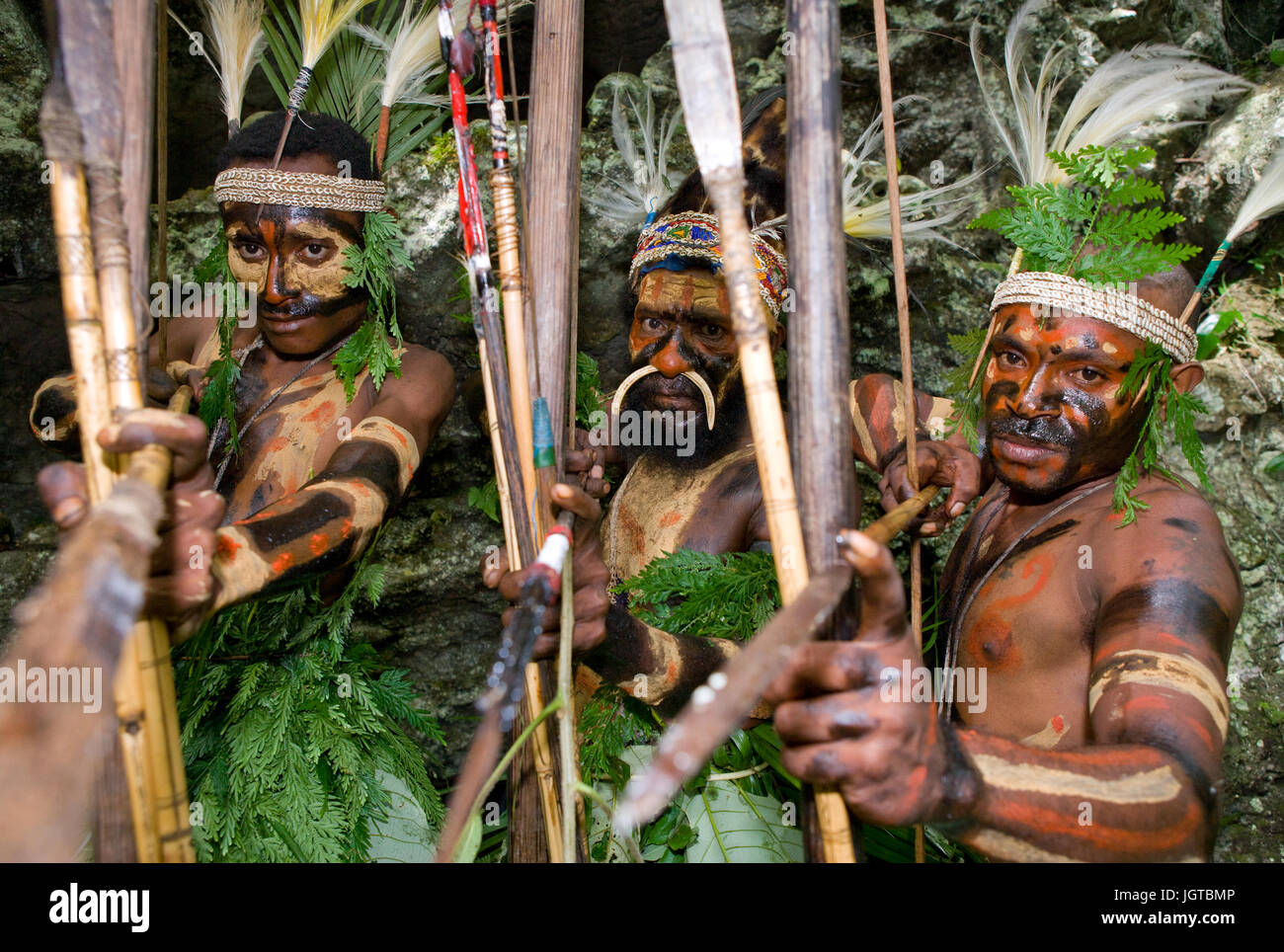 NEW GUINEA, INDONESIA - 13 JANUARY: The warriors of a Papuan tribe of ...