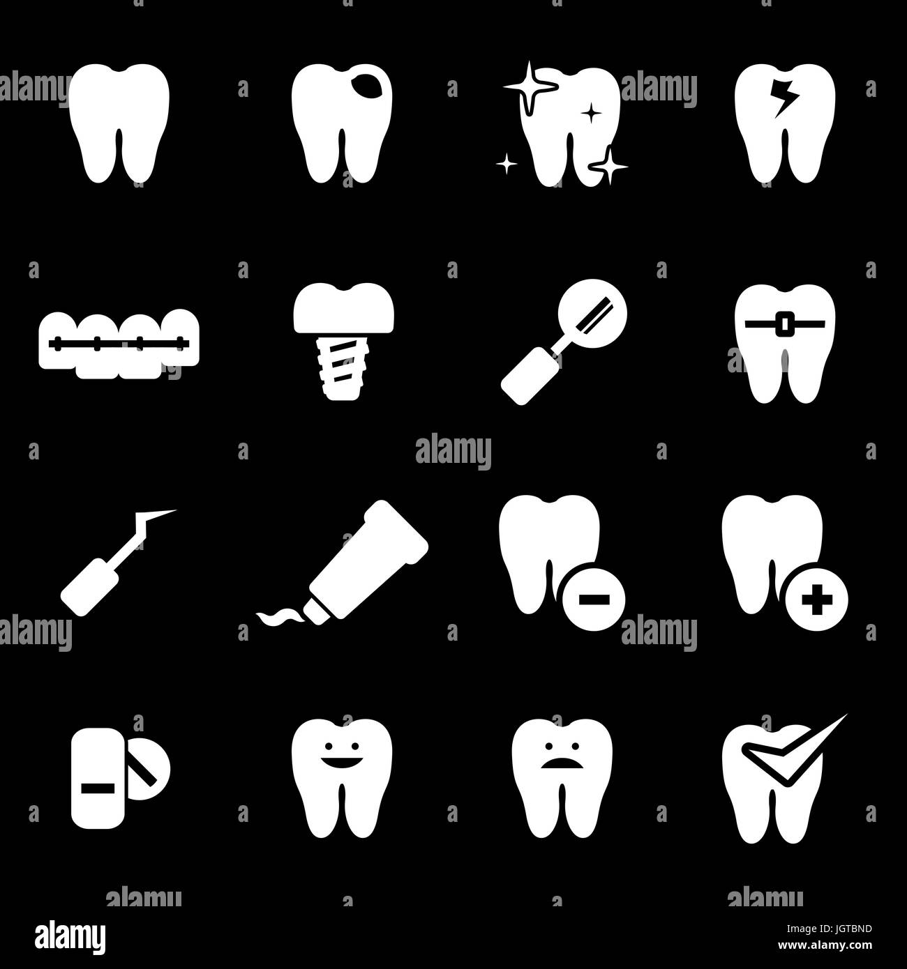 Vector white teeth icons set on black background Stock Vector Image ...