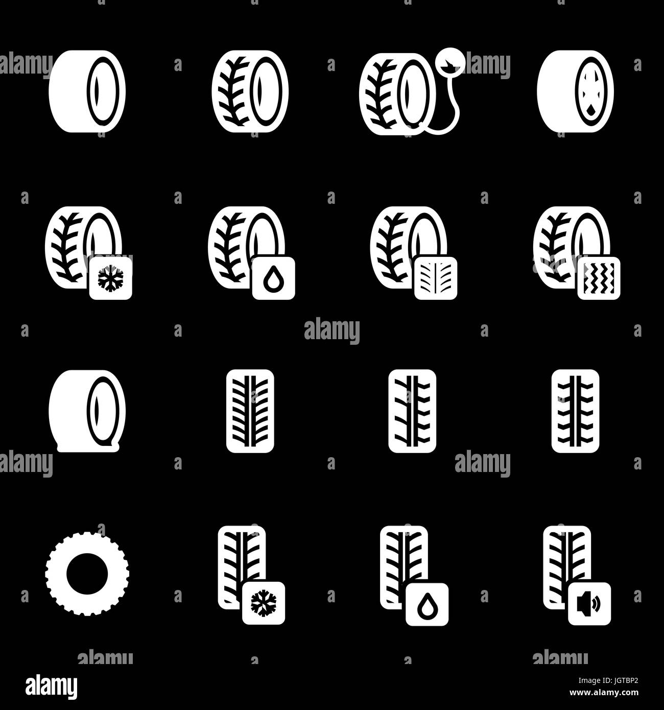 Vector white tire icons set on black background Stock Vector Image ...