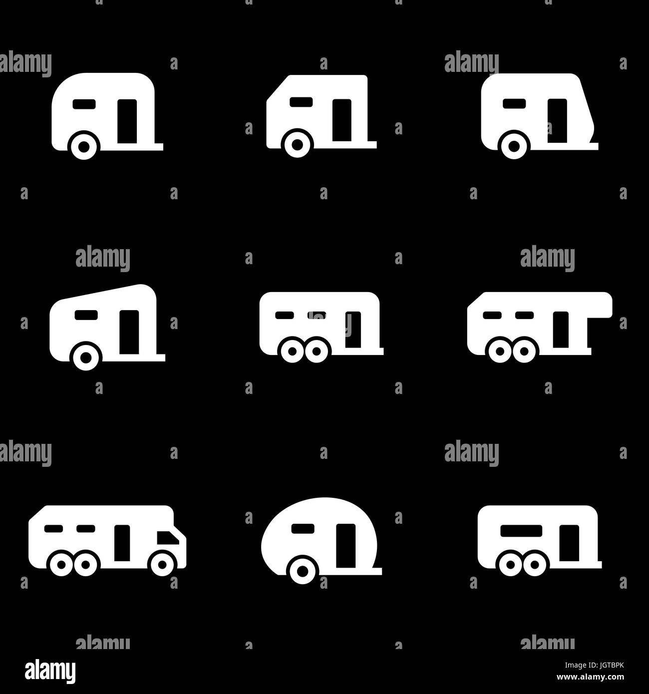Vector white trailer icons set on black background Stock Vector Image ...