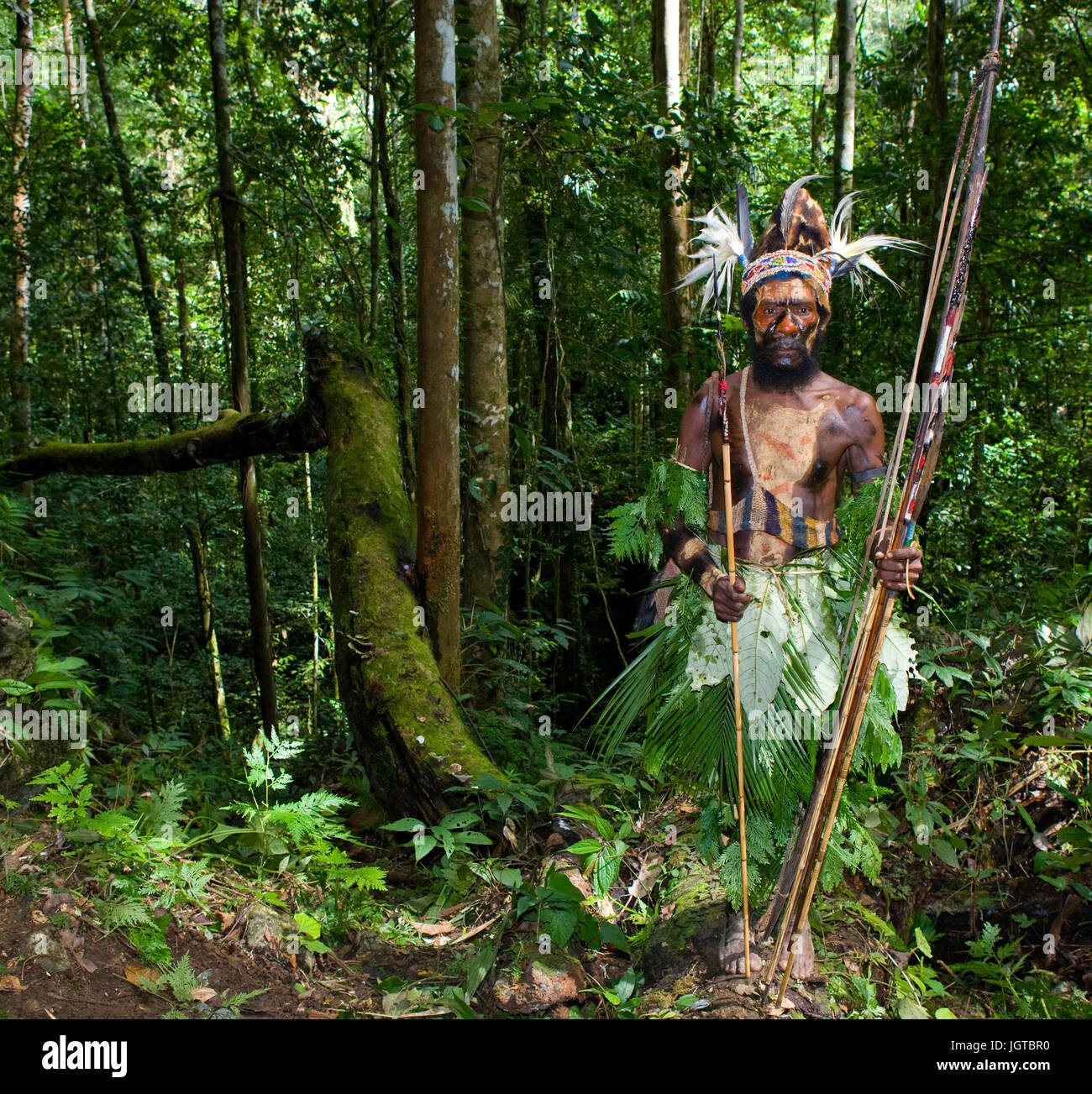 NEW GUINEA, INDONESIA - 13 JANUARY: The warriors of a Papuan tribe of ...