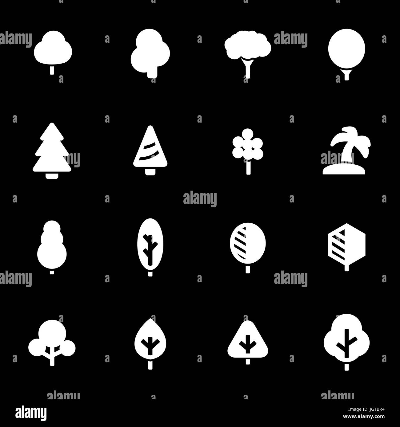 Vector white tree icons set on black background Stock Vector Image ...