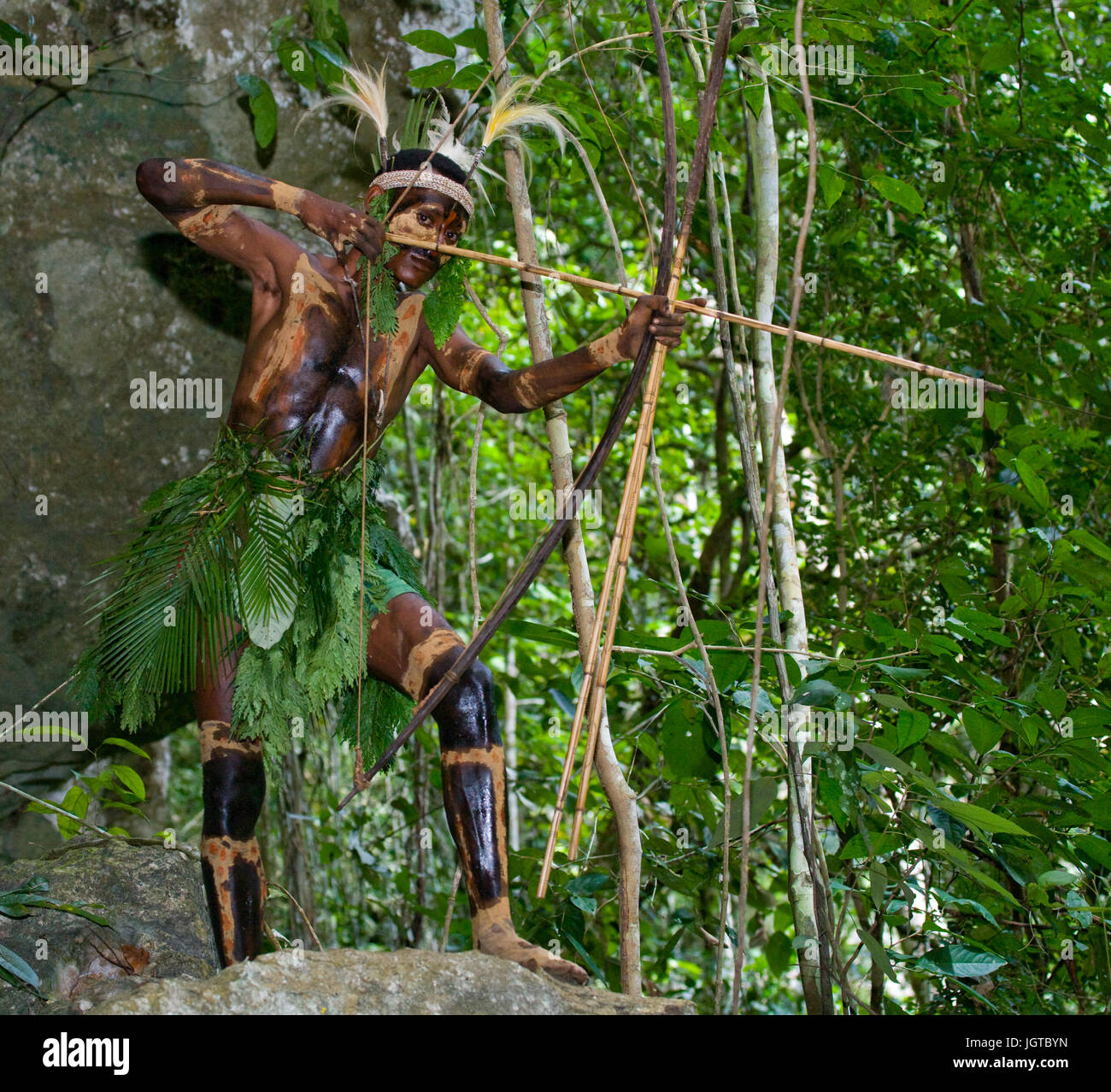 NEW GUINEA, INDONESIA - 13 JANUARY: The warriors of a Papuan tribe of ...