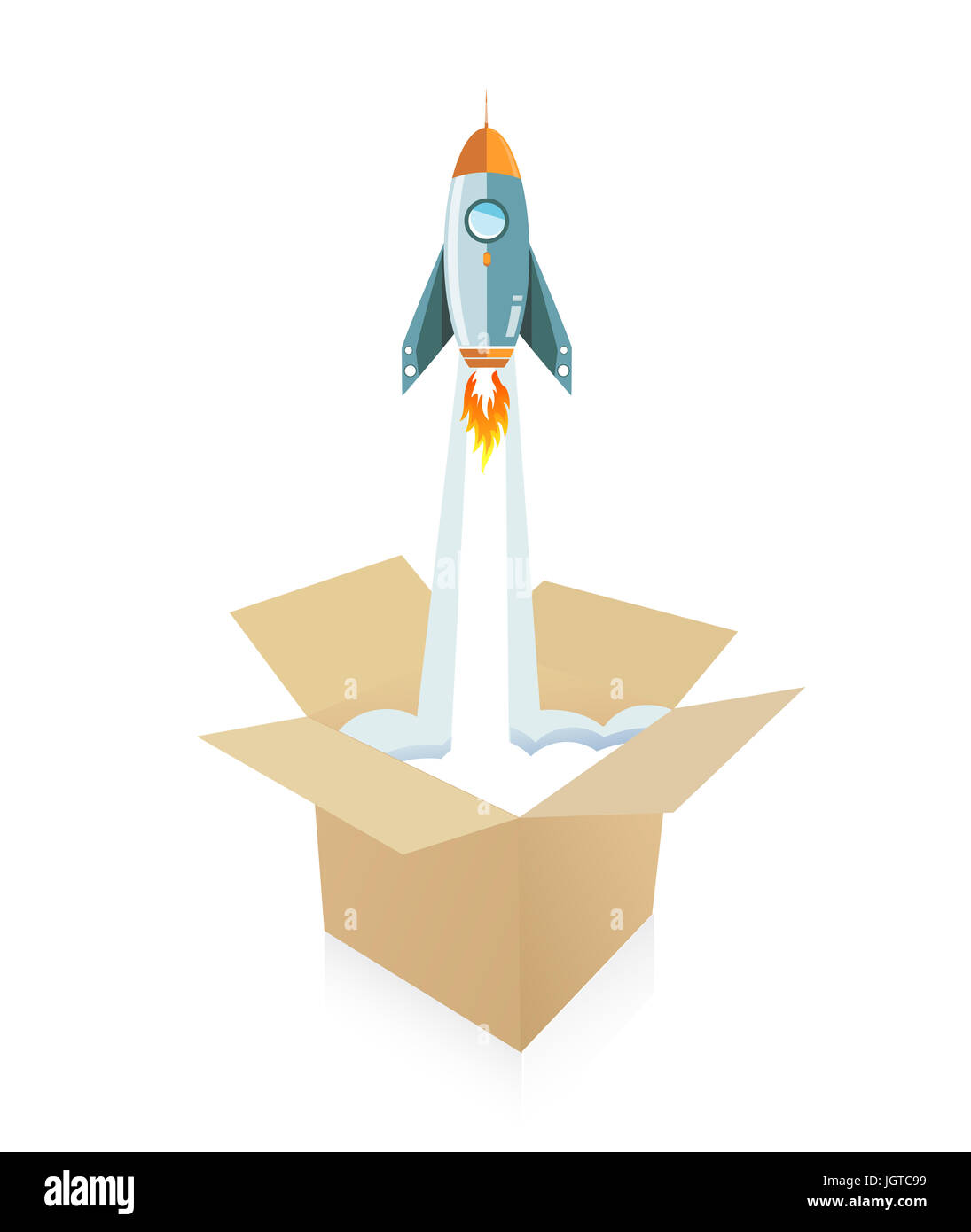 step out of the box. rocket icon illustration design over a white ...