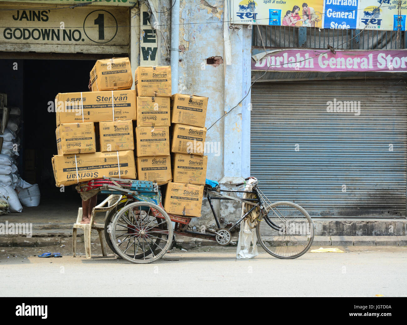 Amritsar, India - Jul 25, 2015. Rickshaw carrying goods on street in ...