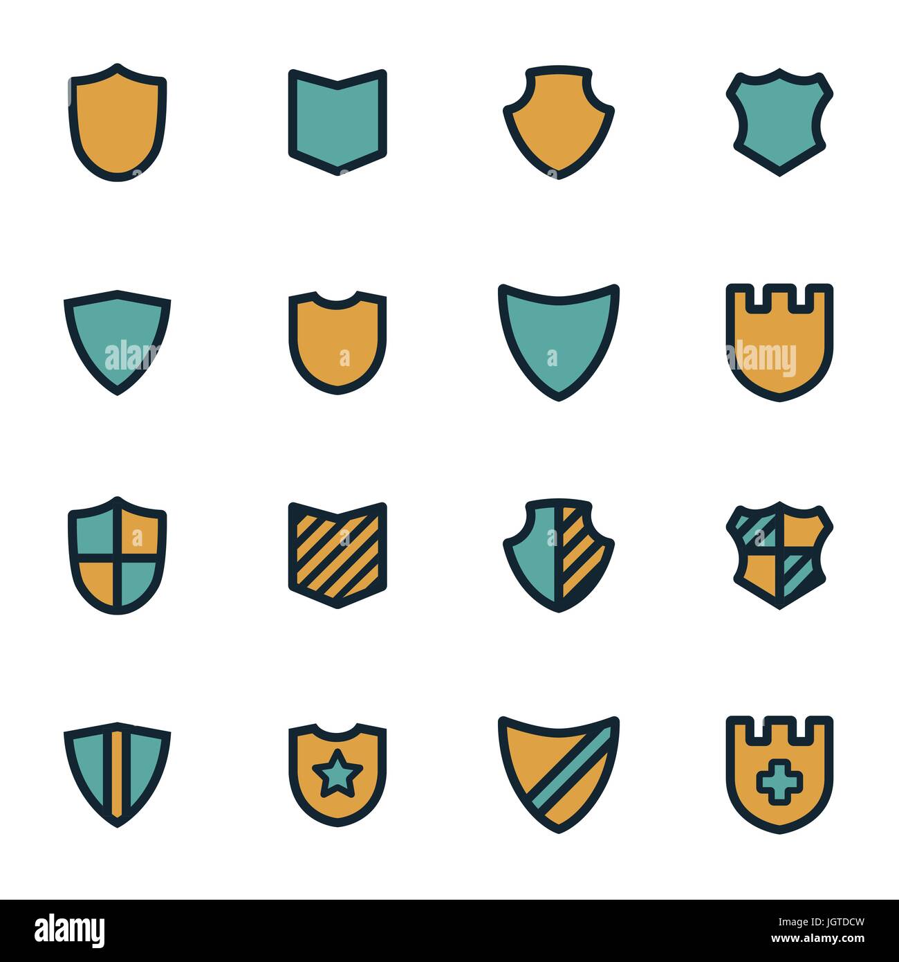 Vector flat shield icons set on white background Stock Vector Image ...