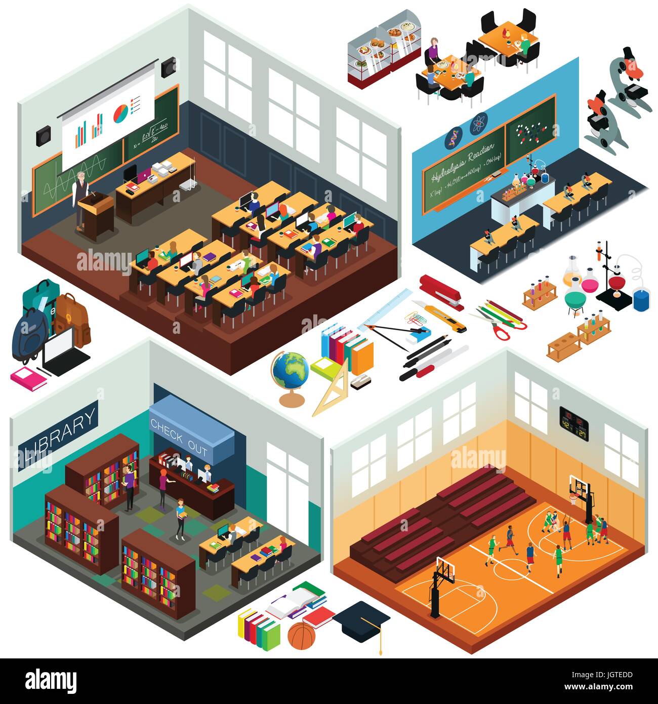 A vector illustration of Isometric Design of School Buildings and ...