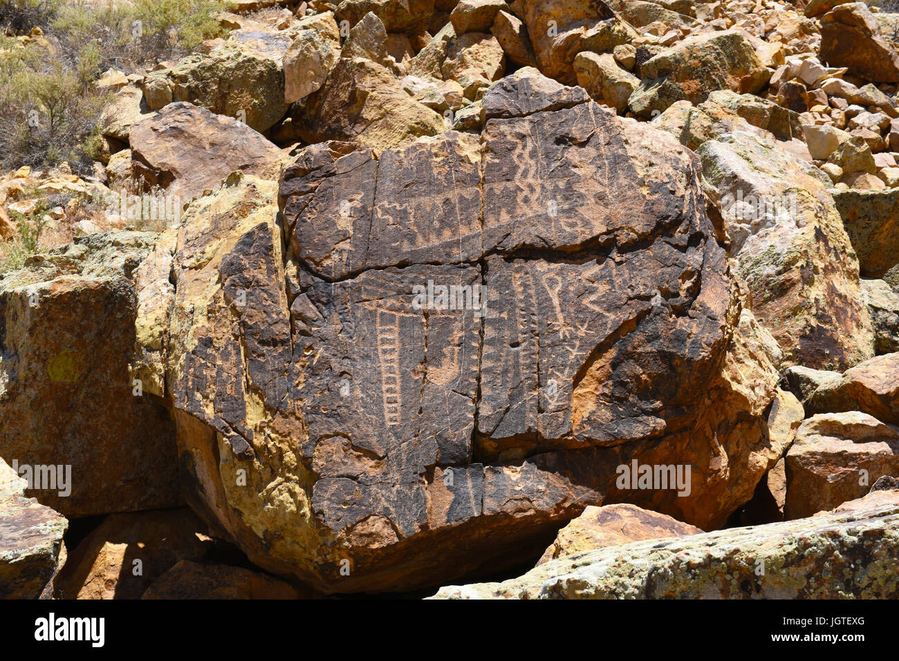 PAROWAN, UTAH - JUNE 29, 2017: Parowan Gap petroglyphs. At the edge of ...