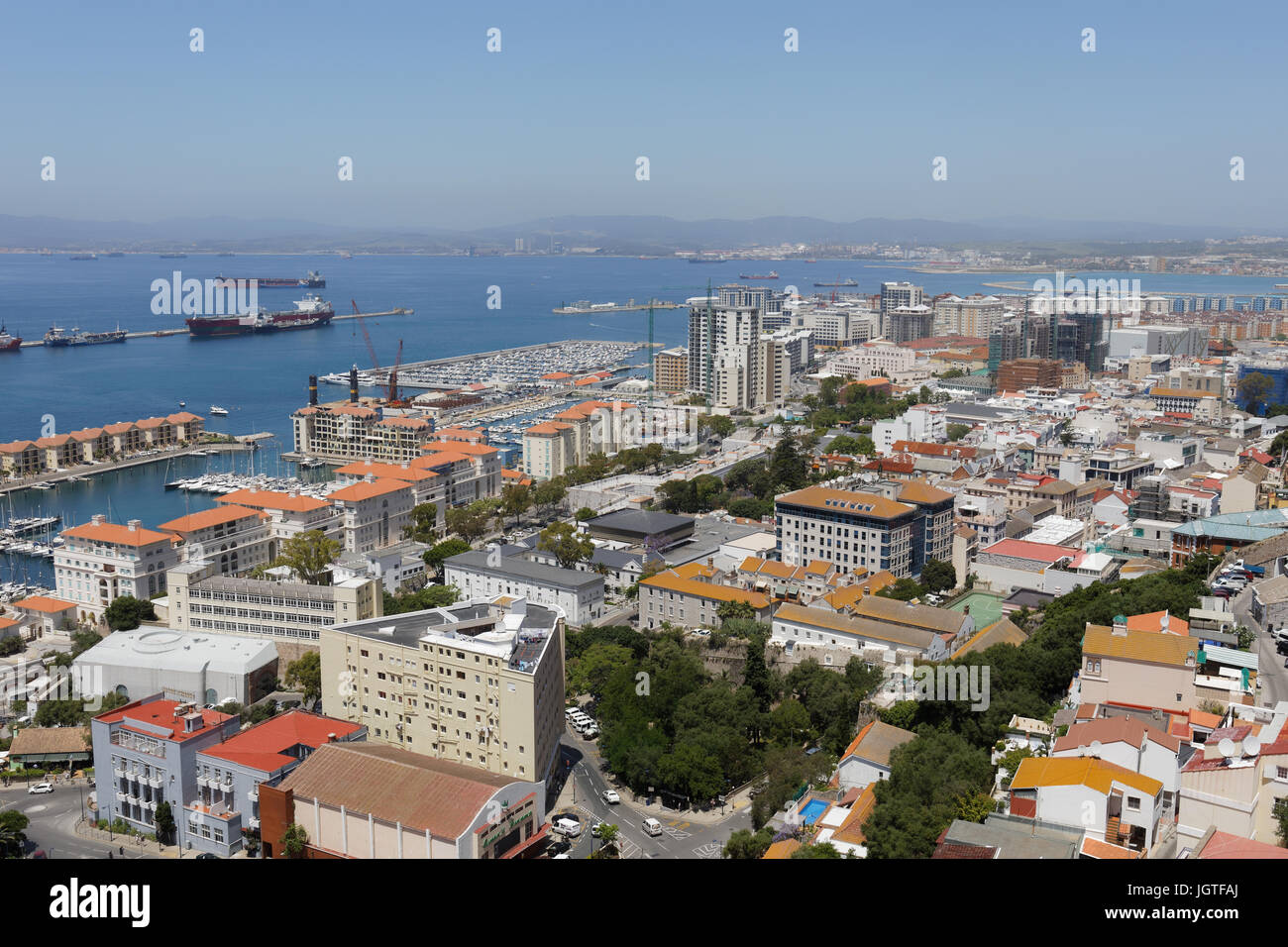 Looking across Gibraltar and Gibraltar Bay from the top of the Rock ...