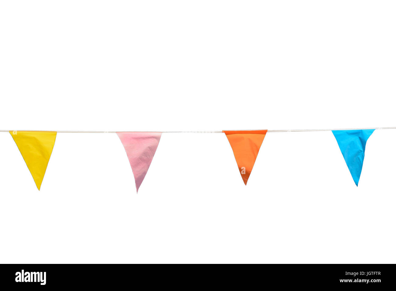 Bunting with four multicolor triangular flags isolated on white ...