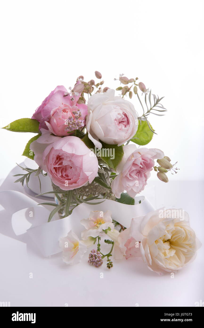 Beautiful English rose flower bouquet on white background Stock Photo ...
