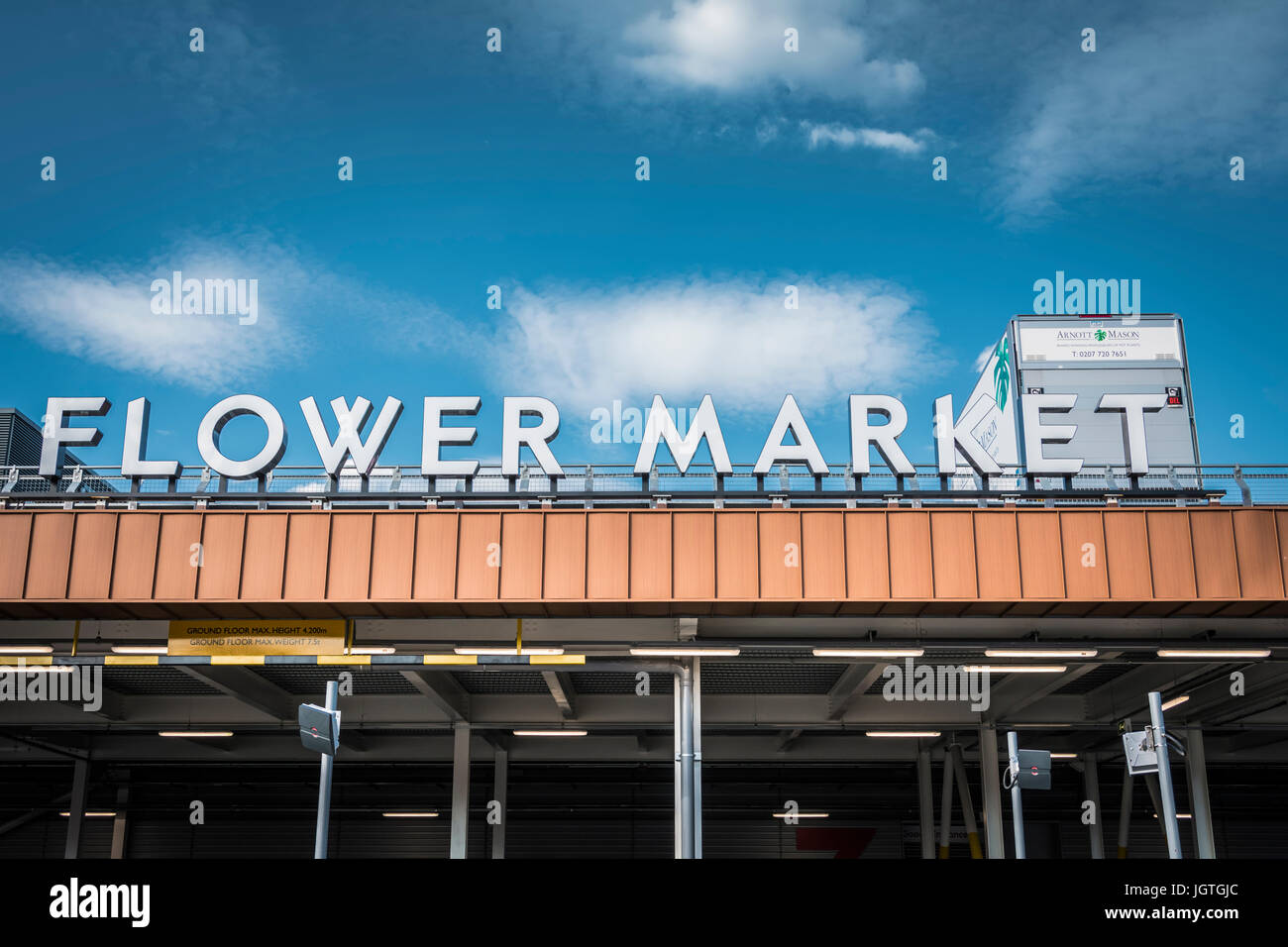 Flower Market signage outside The New Covent Garden Market at Nine Elms ...