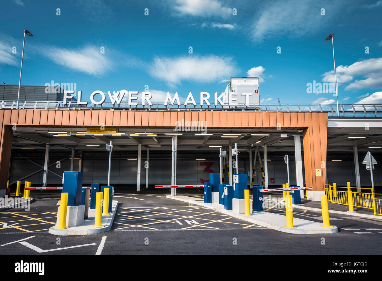 Flower Market signage outside The New Covent Garden Market at Nine Elms ...