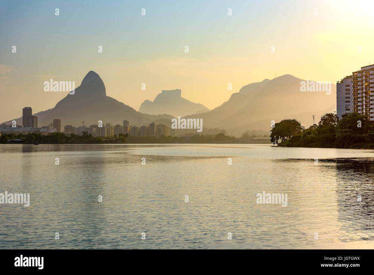 Image of the late afternoon at Rodrigo de Freitas lagoon in Rio de ...