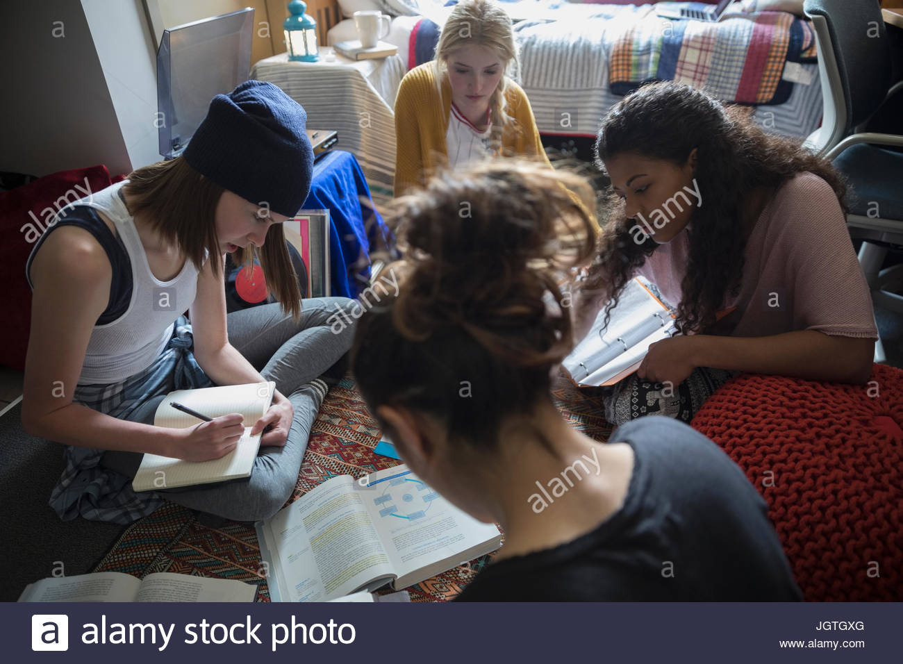 Female student sharing book hi-res stock photography and images - Alamy