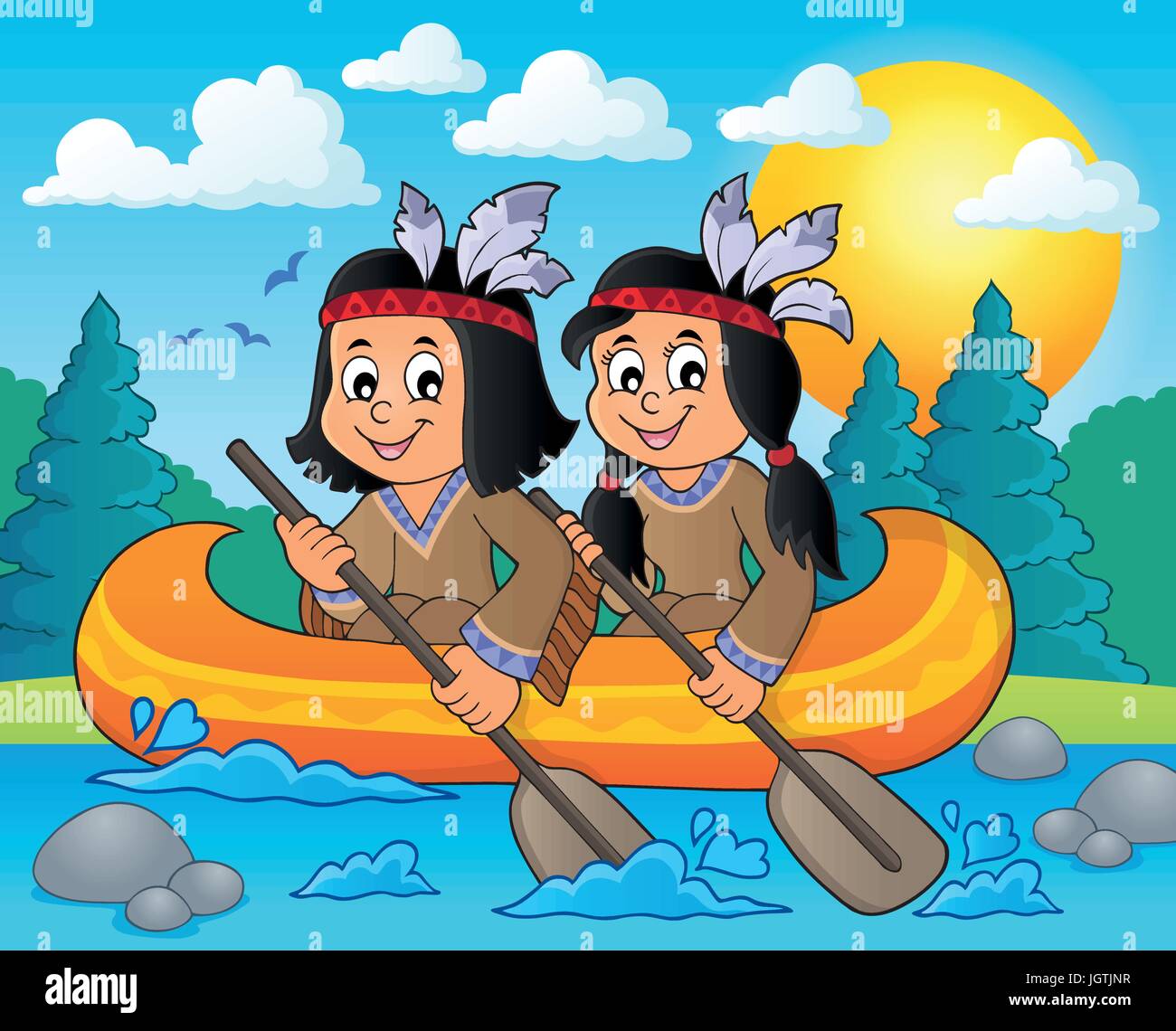 Indian paddling canoe Stock Vector Images - Alamy
