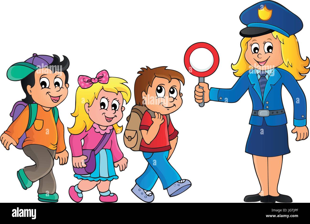 Pupils and policewoman image 1 - eps10 vector illustration Stock Vector ...