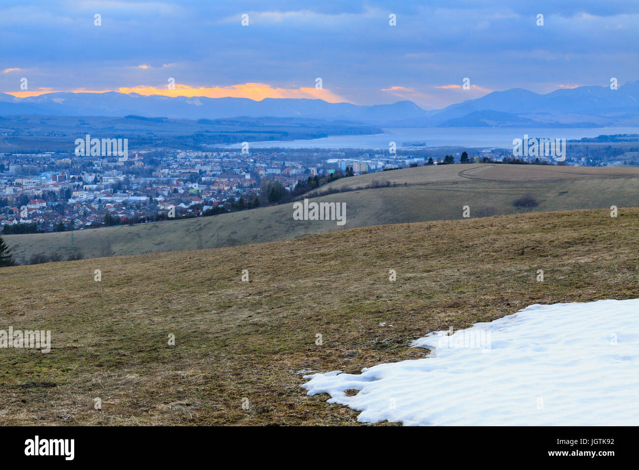 The village Liptovsky Mikulas and lake Liptovska Mara in Tatra ...