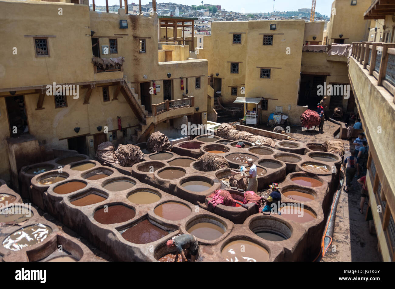 Fez, Morocco - May 9, 2017: Chouwara Leather traditional tannery in ...