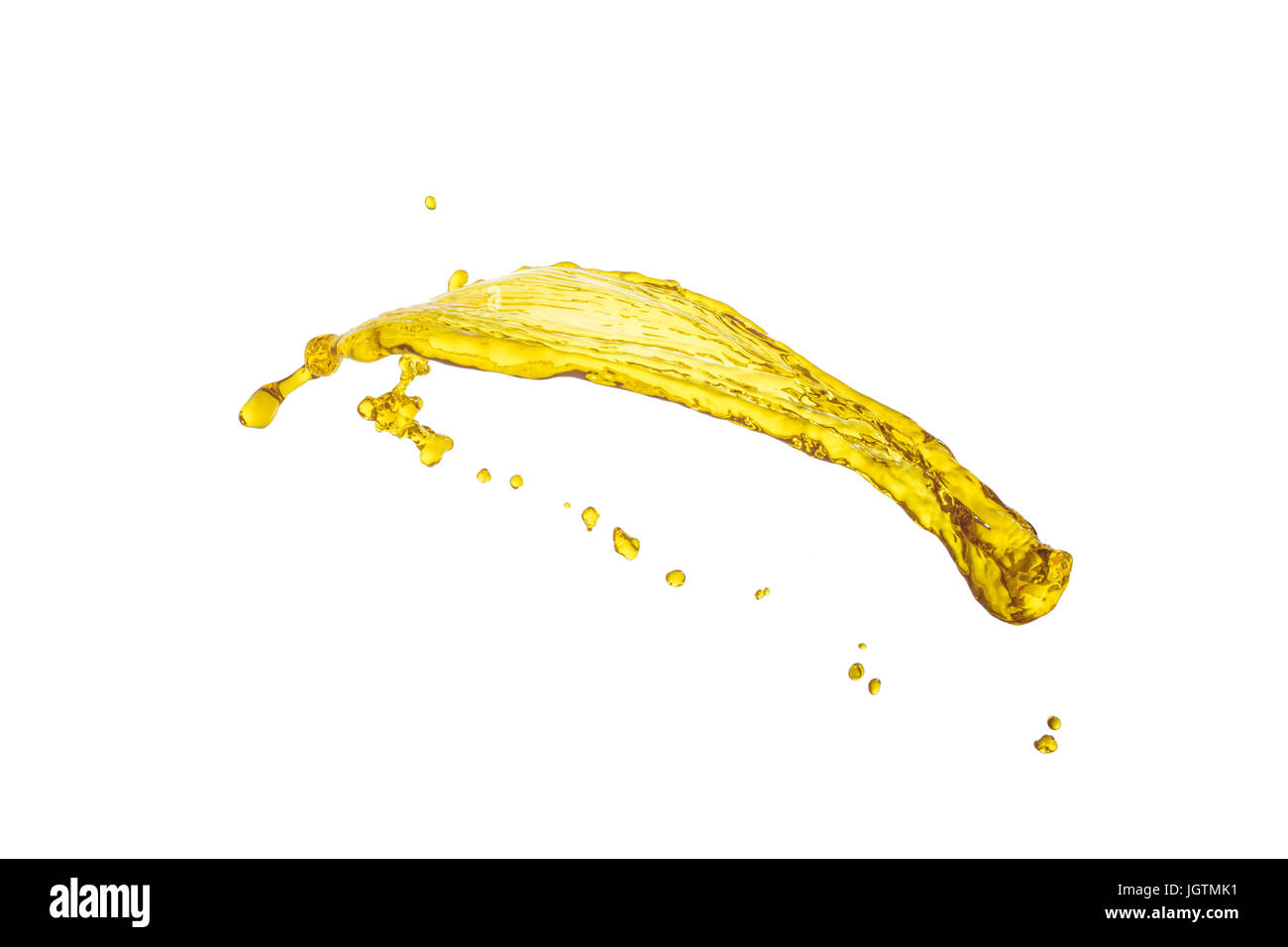 beautiful yellow liquid splash isolated over white background and many ...