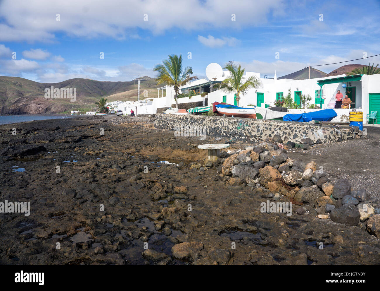 The fishing village Playa Quemada, Lanzarote island, Canary islands ...
