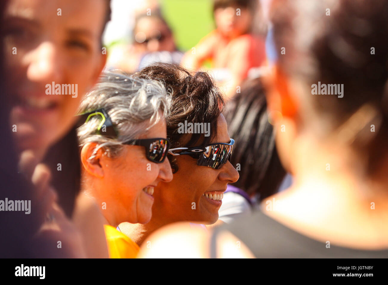 Dame Kelly Holmes smiles in a crowd before the Bewl 15 Running Race ...