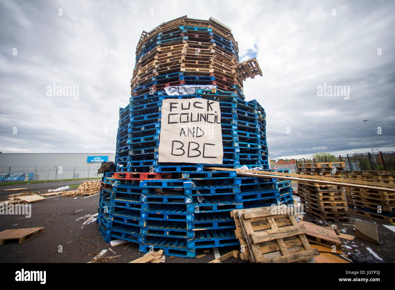 EDS NOTE LANGUAGE A loyalist bonfire at Avoniel Leisure Centre in ...