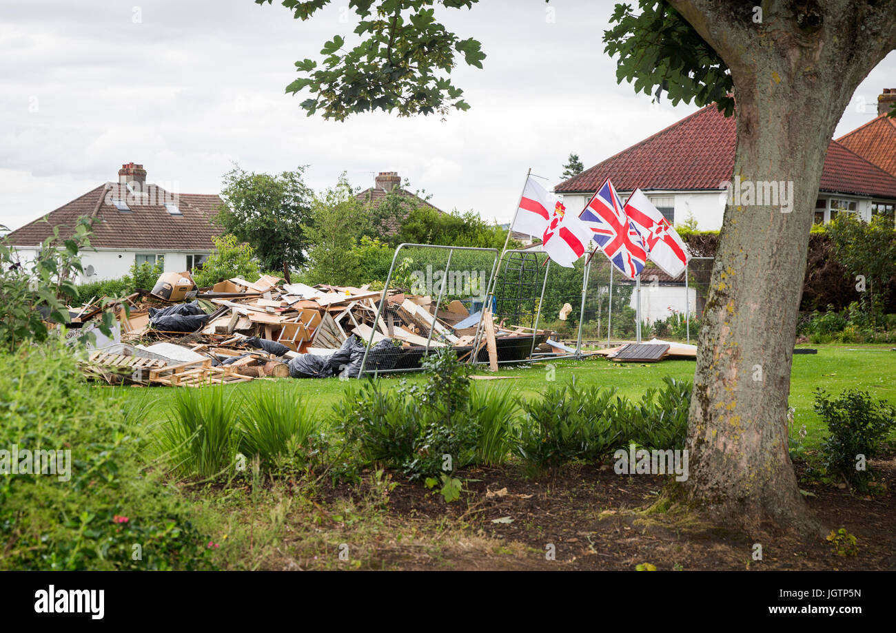 A loyalist bonfire at Cregagh Park East in Belfast. Police in Northern ...