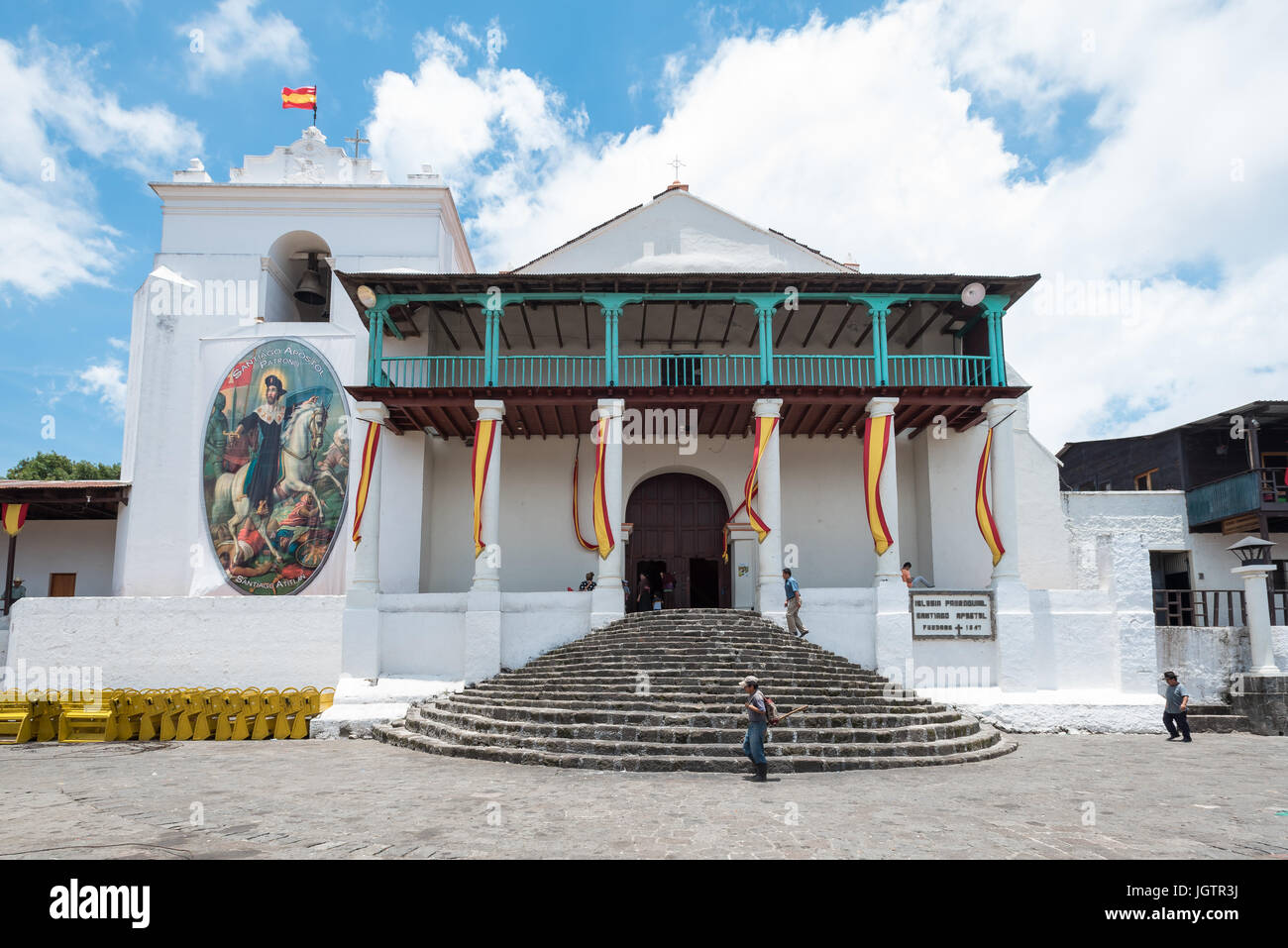 Local house, a man walking, hat and Hispano flag , Guatemala Stock ...