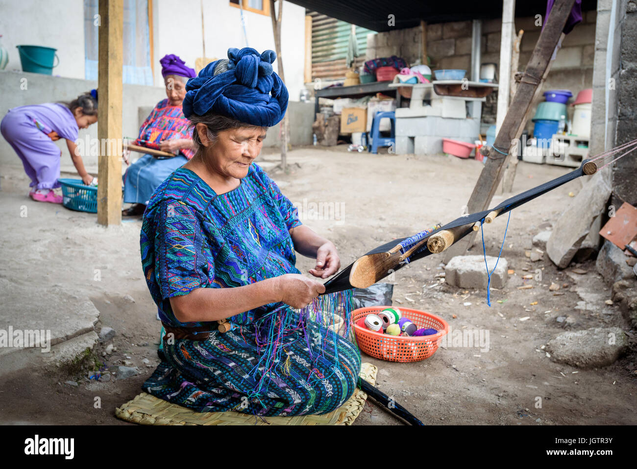 A old maya indigenous woman weaves in Santa Rosa, Lake Atitlan, Maya ...