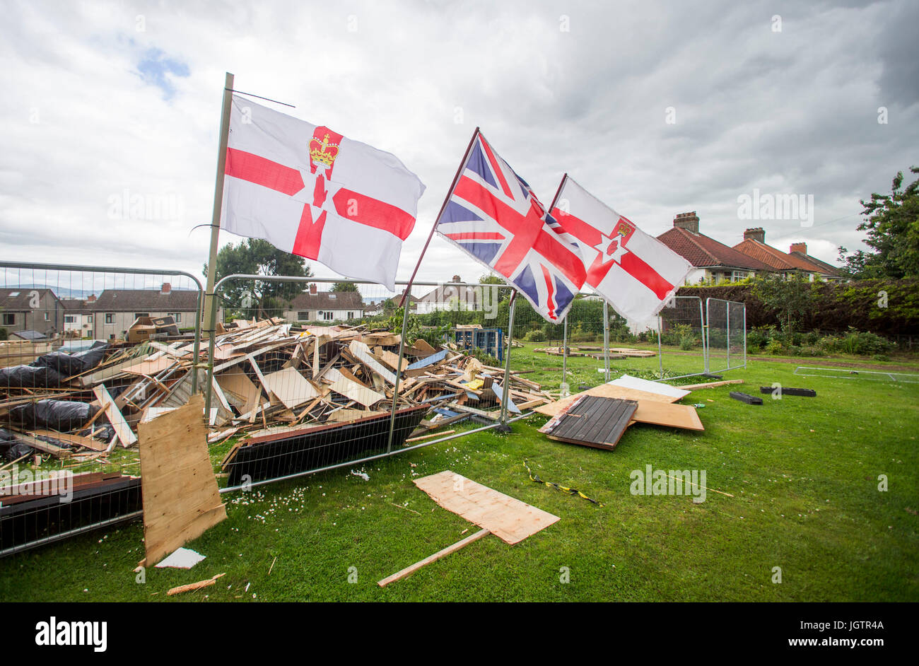 A loyalist bonfire at Cregagh Park East in Belfast. Police in Northern ...