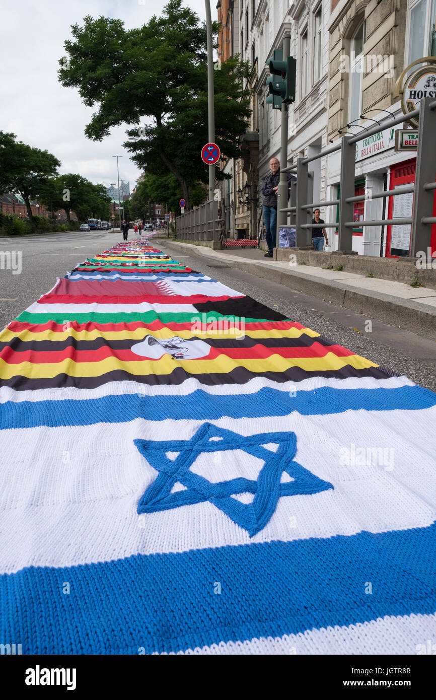 8th July, 2017. Hamburg, Germany. Many country flags stitched together ...