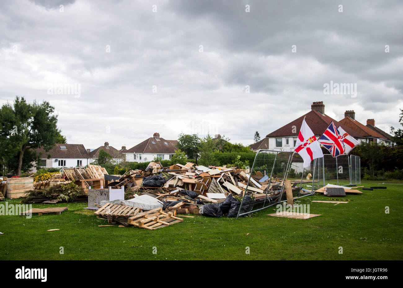 A loyalist bonfire at Cregagh Park East in Belfast. Police in Northern ...