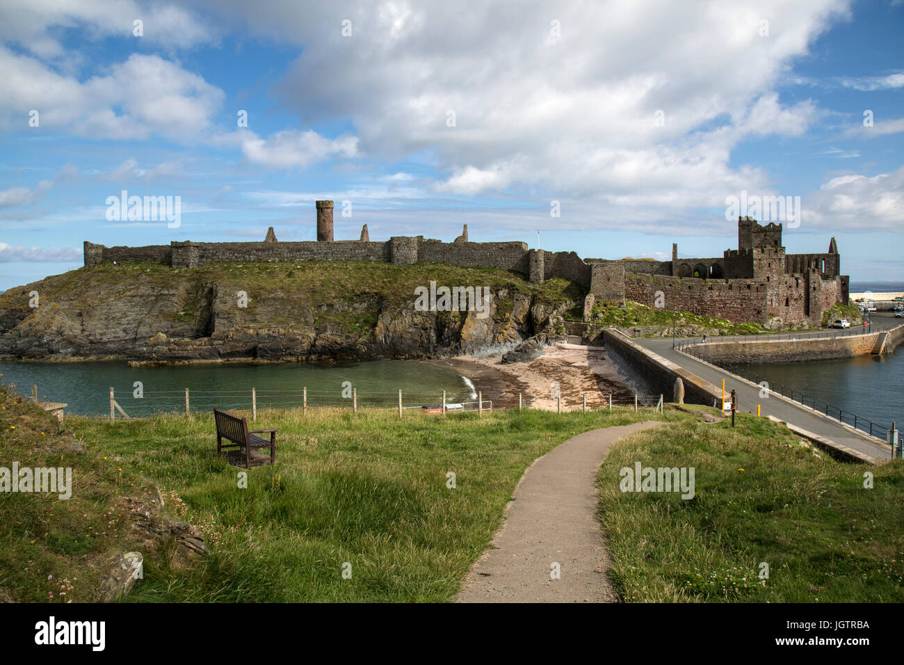 View of Peel castle in Peel on The Isle of man Stock Photo - Alamy