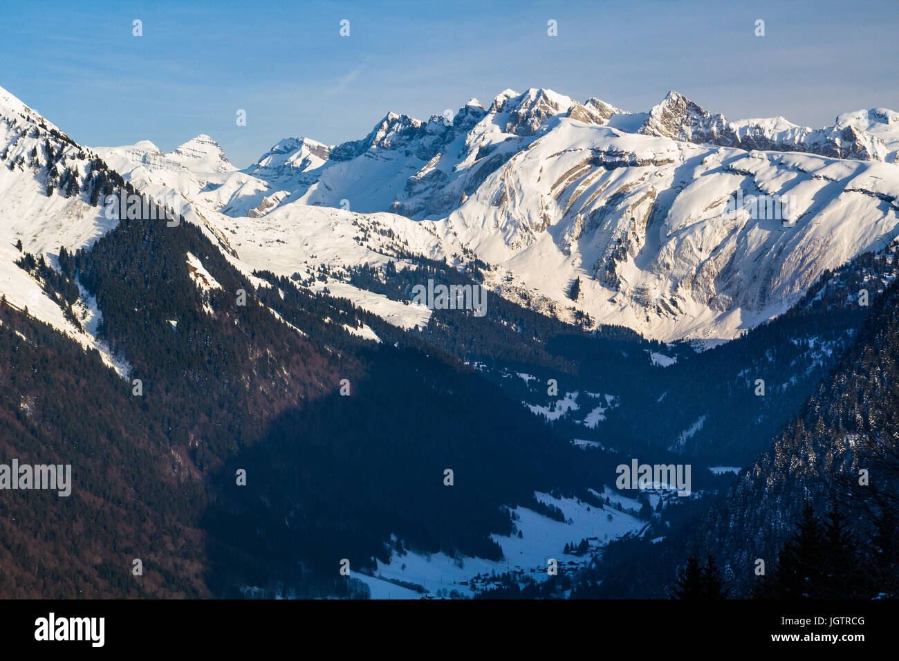 A snowy alpine valley near Morzine, France Stock Photo - Alamy