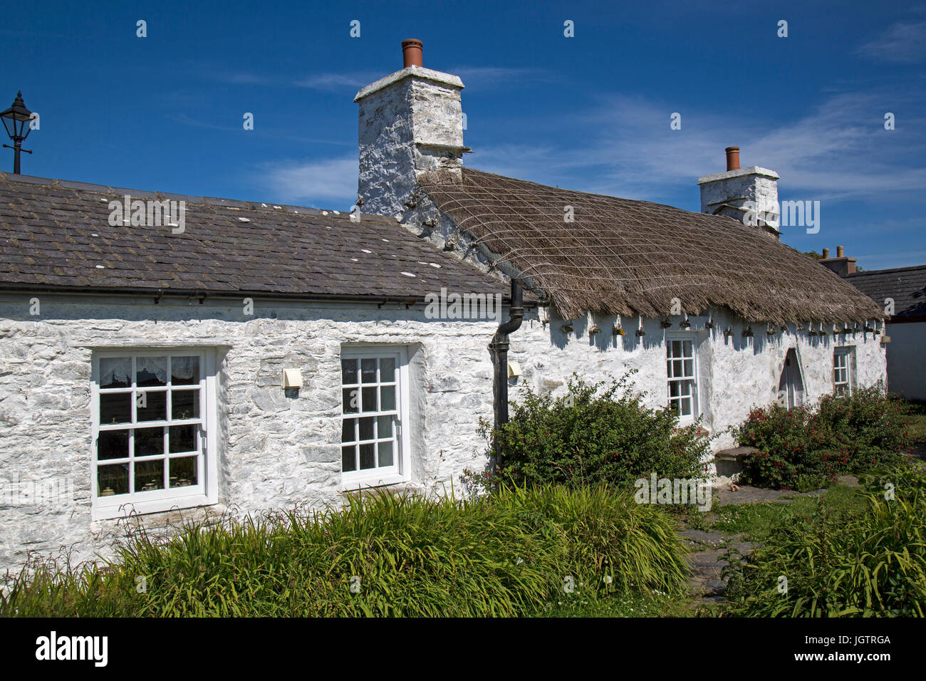 Thatched cottage in the preserved village of Cregneash on The Isle of ...