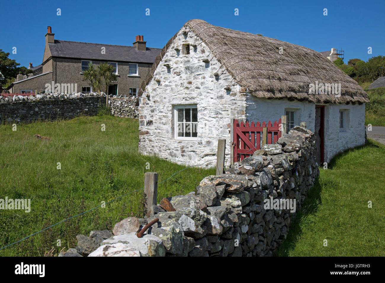 Thatched cottage in the preserved village of Cregneash on The Isle of ...