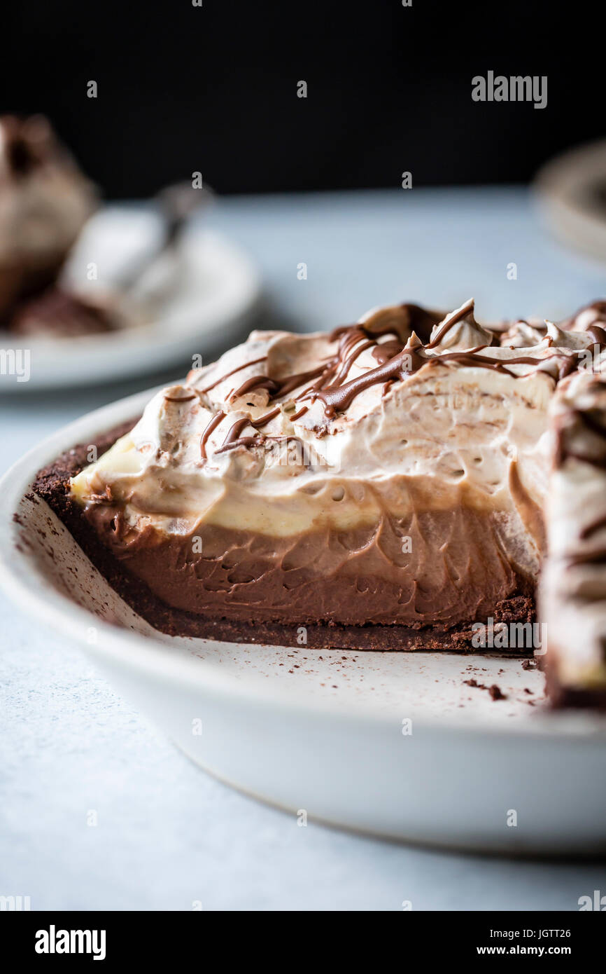 A layered triple chocolate pie, sliced Stock Photo - Alamy